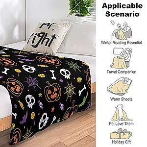 Halloween Blanket Pumpkin Throw Blankets Gifts for Kdis Adult Soft Flannel Lightweight Blanket Gift for Adult Mens Womens Decor for Bed Sof 60"x80"