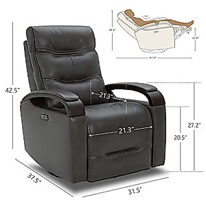 CHITA Genuine Leather Power Swivel Glider Rocker Recline,USB Charge Power Headrest Wooden Contrast Armrest Double Layer Backrest Recliner Chair Sofa for Living Room and Nursery(Grey)