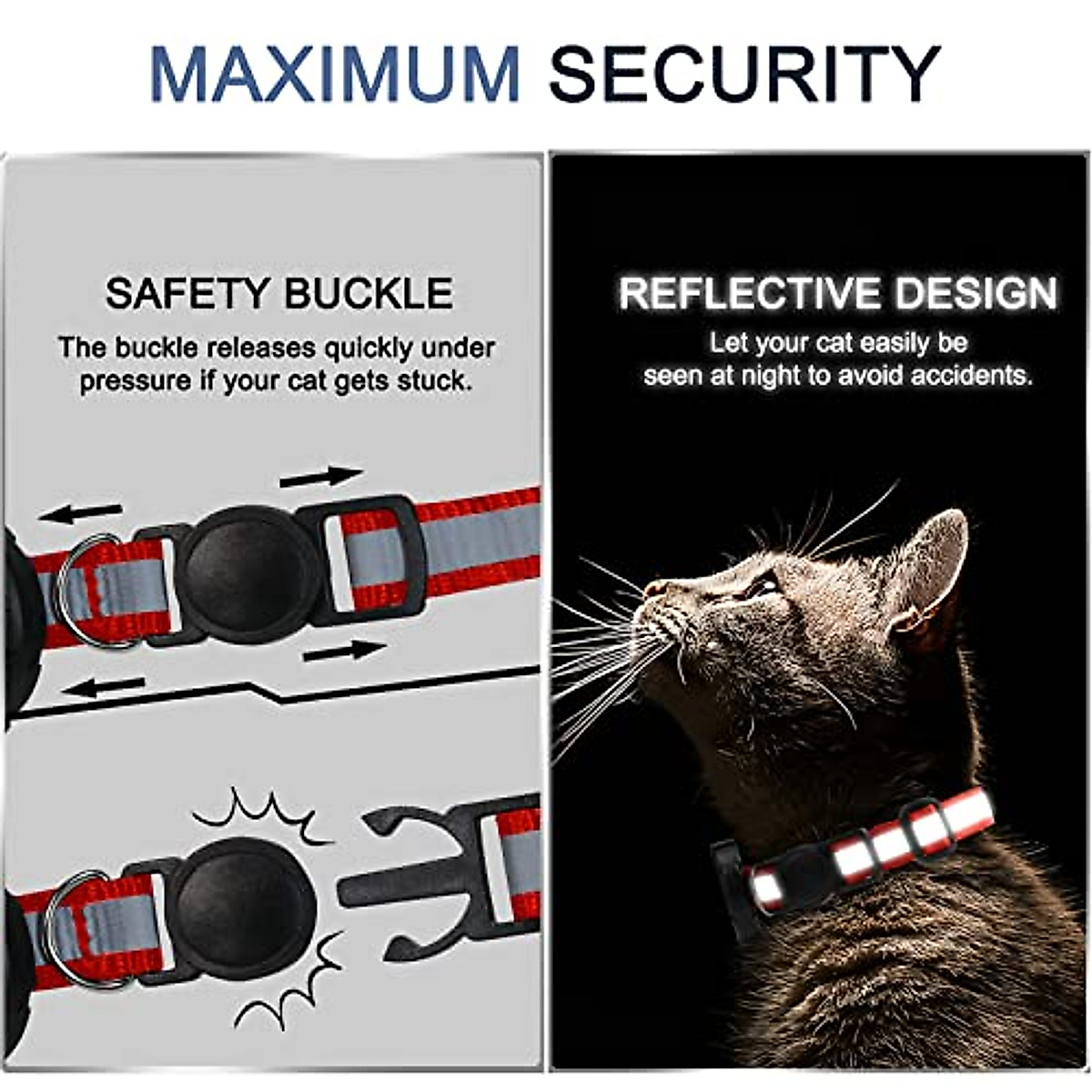Airtag Cat Collar Breakaway, Reflective Kitten Collar with Apple Air Tag Holder and Bell, Lightweight Tracker Cat Collars for Girl Boy Cats, Kittens, Puppies (Red, S)