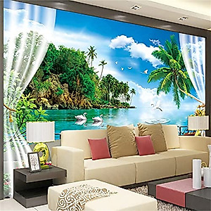 Window Landscape Wall Mural 3D Blue Sky Clouds Bird Peel and Stick Self-Adhesive Wallpaper Removable Sticker Home Decor Background Large Art Wall Painting 108"x 75"(W x H)