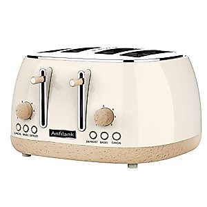 Anfilank Toaster 4 Slice,Retro Stainless Steel Toaster with Extra Wide Slots Cancel, Bagel, Defrost Function, Dual Independent Control Panel, Removable Crumb Tray, 6 Shade Settings and High Lift Lever, Cream, Large Size