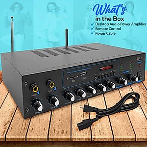 Pyle Professional Powered Amplifier & Bluetooth Receiver Stereo Audio System, FM Radio, (2) 1/4'' Microphone Input Jacks, MP3/USB/SD/AUX Playback, LCD Display ID3 Tag Readout 600 Watt - PT506BT.5