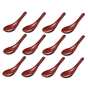 JapanBargain 2384x12, Set of 12 Soup Spoons Asian Chinese Wonton Japanese Soba Spoon Rice Spoon Ramen Noodle Spoon Vietnamese Pho Spoon, Black Red
