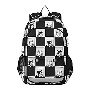 ALAZA French Bulldog Dog Print Checkered Laptop Backpack Purse for Women Men Travel Bag Casual Daypack with Compartment & Multiple Pockets