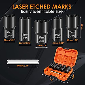ACROTOL 6PCS Twist Socket Set Lug Nut Remover Tool, 1/2”Drive Impact Bolt Nut Extractor, for Removing Damaged, Frozen, Rusted, Rounded-Off Bolts, Nuts & Screws