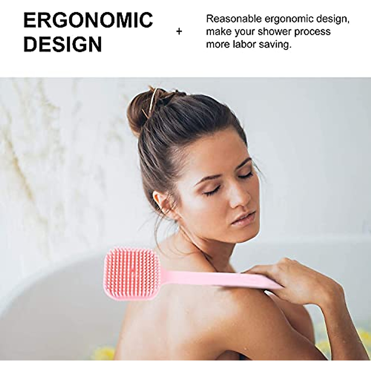ZCX Body Brushes Silicone Bath Brush, Soft Bristles Body Shower Brush Back Brush Scrubber with Long Handle for Shower Body Brushes (Color : Pink)
