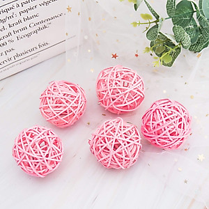 HaiMay 45 Pieces Wicker Rattan Balls Decorative for Vase Fillers,Bird Toys,Garden,Party,Wedding,Table Decoration,1.8 Inch(Pink)