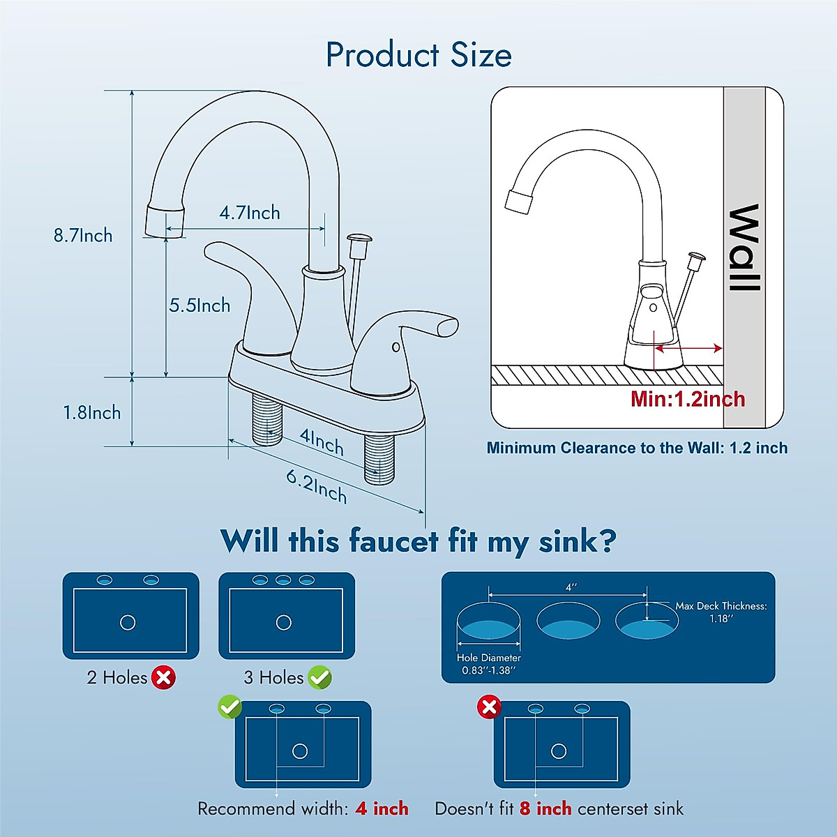 Cinwiny Bathroom Sink Faucet 4 Inch 2 Handle Bathroom Faucet 360° Swivel Spout Deck Mounted Vanity Faucet with Water Supply Hoses,Brushed Gold,with Pop up Drain