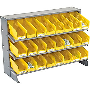 Global Industrial 3 Shelf Bench Rack, (24) 4" W Yellow Bins, 33x12x21