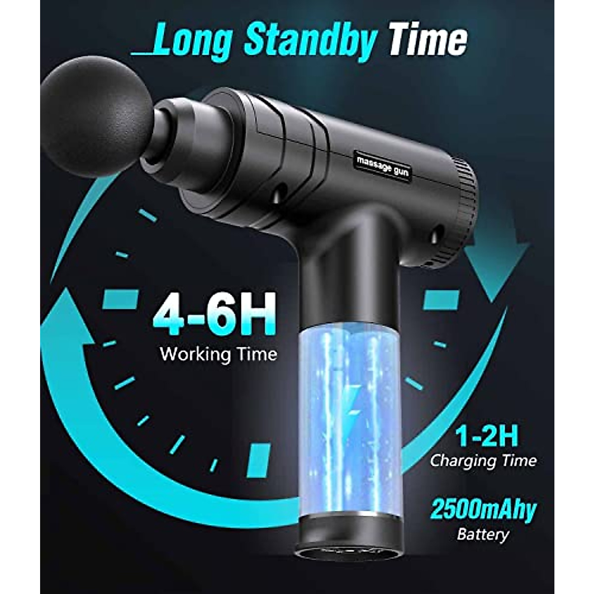 Massage Gun,Quiet Brushless Deep Tissue Percussion Muscle Massager Gun for Back Neck Relieve,Handheld Portable LCD Touch Screen Massage Gun with 30 Variable Speed,6 Massage Heads&Carrying Case (Black)