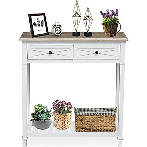 JSUN7 Console Table Sofa Table with Storage, Entrance Tables with 2 Drawers, Narrow Long Console Tables for Entryway Living Room Hallway, White