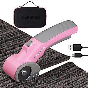 WORKPRO Cordless Electric Scissors, 4V Rotary Cutter for Cardboard Carpet Leather Plastic, 2000mAh Rechargeable Powerful shears with Storage Case
