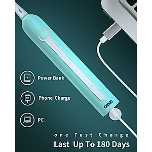 CRKIOB Electric Toothbrush for Adults Ultrasonic Rechargeable Power Toothbrushes One Charge for 180 Days Use with 2 Brush Heads and Holder Electric Toothbrushes (Green)