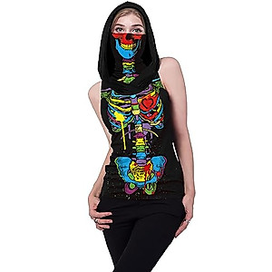 Ainuno Skeleton Tank Top for Women Teen Girls Ladies Woman Halloween Costume Sugar Skull Costume Shirts Funny Halloween Skeleton Hoodie Colorful Skull Print Pullover Sweatshirt Cute Tshirts XL