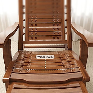 Bamboo Wooden Zero Gravity Lounge Chair, Balcony Leisure Rocking Chair, Foldable Garden Sun Loungers, Multi-angle Adjustable, Retractable Footrest Recliner Load Capacity 440 Lbs(Color:wood color)