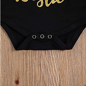 MAINESAKA Newborn Baby Girls 3pcs Outfit Set Auntie's Bestie Romper + Floral Pants Clothing Set(black + leopard 1,6-9 Months)