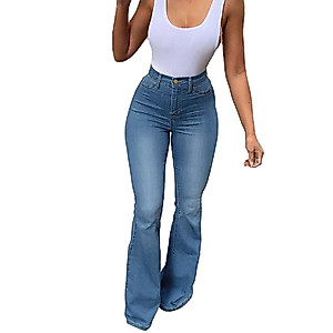 Bell Bottom Jeans for Women Skinny High Waisted Flared Denim Pants Classic 70s Skinny Flare Jean Trousers (Blue,3X-Large)