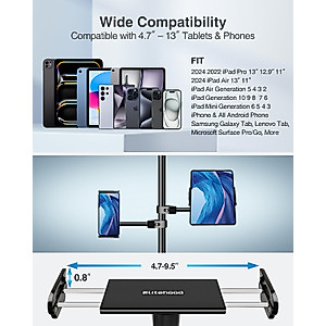 elitehood Newest Aluminum iPad Holder for Mic Stand, Side Mount iPad Music Stand Holder for Microphone, 360° Swivel Tilt Adjustable Mic Stand Tablet Holder for iPad, iPhone and More 4-13in Tablet