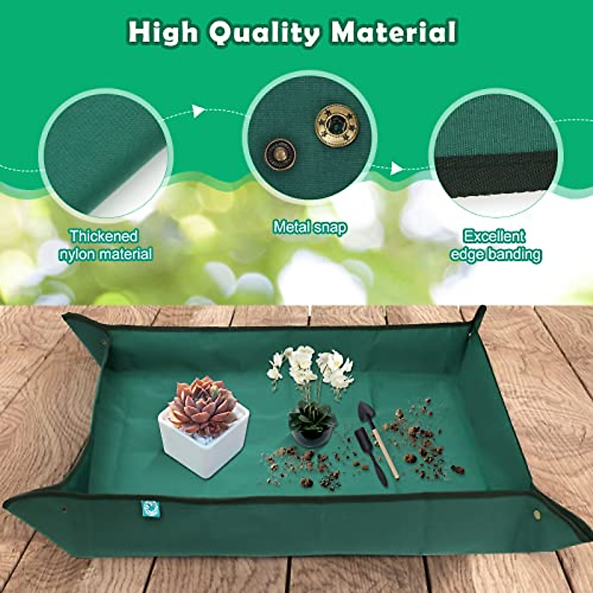 Anglekai Oxford Fabric Plant Repotting Mat 43.3" x 29.5", Waterproof Gardening Transplanting Potting Mat for Indoor, with 7Pcs Succulent Plant Tools Kit with Tarp Mat for Plant