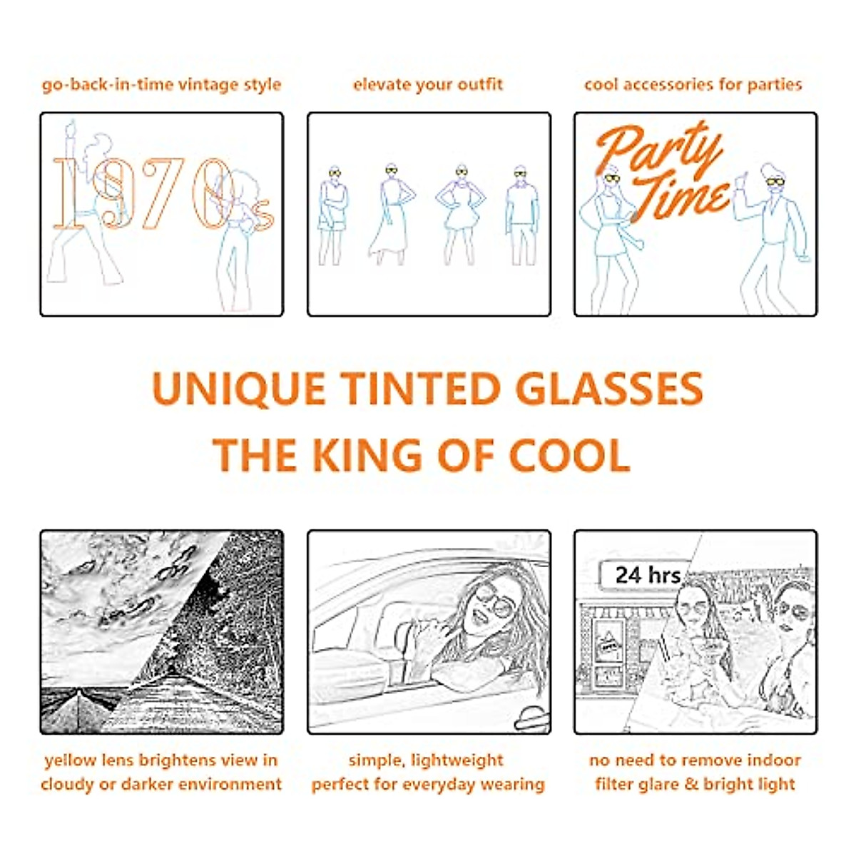 Freckles Mark Vintage Retro 70s Sunglasses for Women Men Classic Large Square Aviator Trendy Glasses (Tinted Yellow, Millimeters, 60)