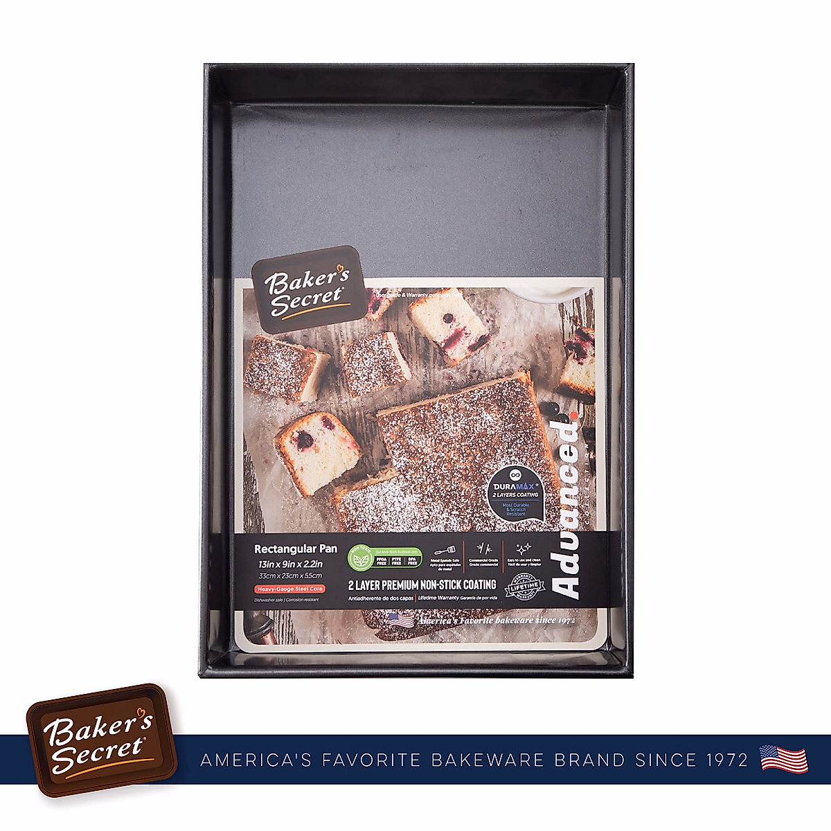 Baker's Secret Nonstick Roaster Pan 13" x 9", 0.9mmm Thick Carbon Steel Oven Roasting Pan with 2 Layers Food-Grade Coating, Non-stick Pan, Cookware Accessories - Advanced Collection