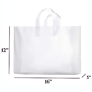 Frosted Plastic Gift Bags 50 PACK 16"x12"x5" Clear Frosted Plastic Bags For Small Business With Soft Loop Handles For Gifts Retail Bags And More