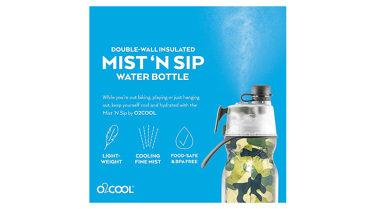 O2COOL Mist 'N Sip 2-in-1 Water Bottle - Keeps Drinks Cool