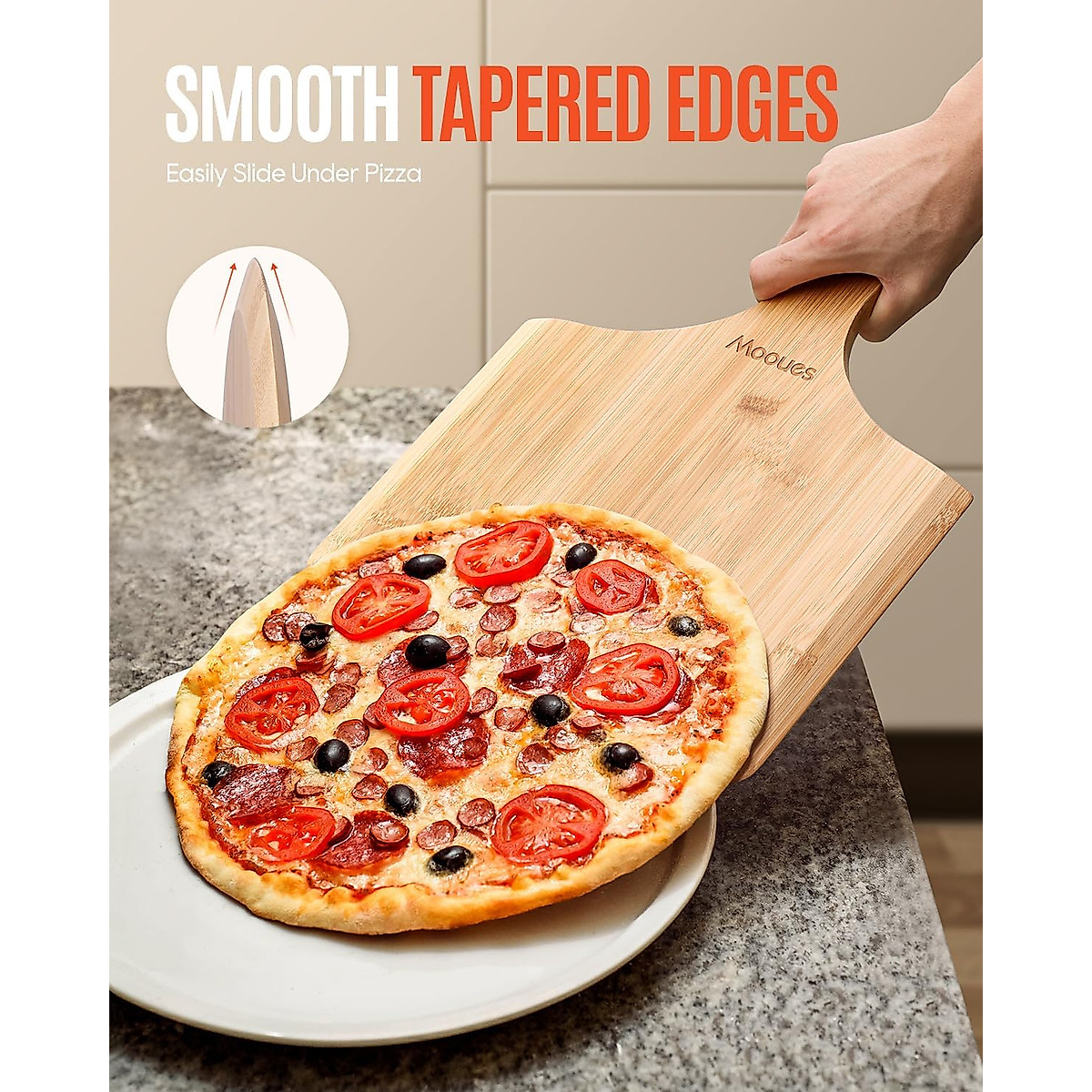 Pizza Peel 12 Inch, Natural Bamboo Pizza Peel Pizza Paddle Spatula Oven Accessory for Large Wood Pizza Board For Transferring & Serving, Wood Pizza Cutting Board for Cheese Bread Fruit Vegetabl