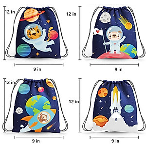PADELO 12 Pack Space Party Favor Bags Party Supplies Goodies Drawstring Bags for Kid's Birthday as Loot and Goodies bags for Boys Girls Gifts Candy and Snacks School Travel Toy Storage Bag