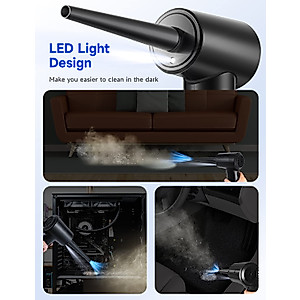 Compressed Air Duster,Fulljion 3-Gear to 51000RPM Electric Air Duster Portable Air Blower with LED Light, 6000mAhRechargeable Cordless Air Duster for Computer Keyboard Fast Charge(Black)