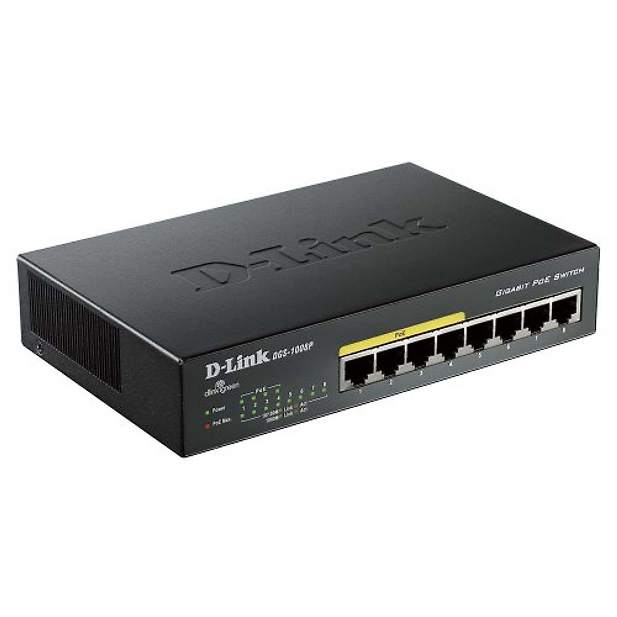 D-Link PoE Switch, 8 Port Ethernet Gigabit Unmanaged Desktop Switch with 4 PoE Ports 68W Budget (DGS-1008P),Black