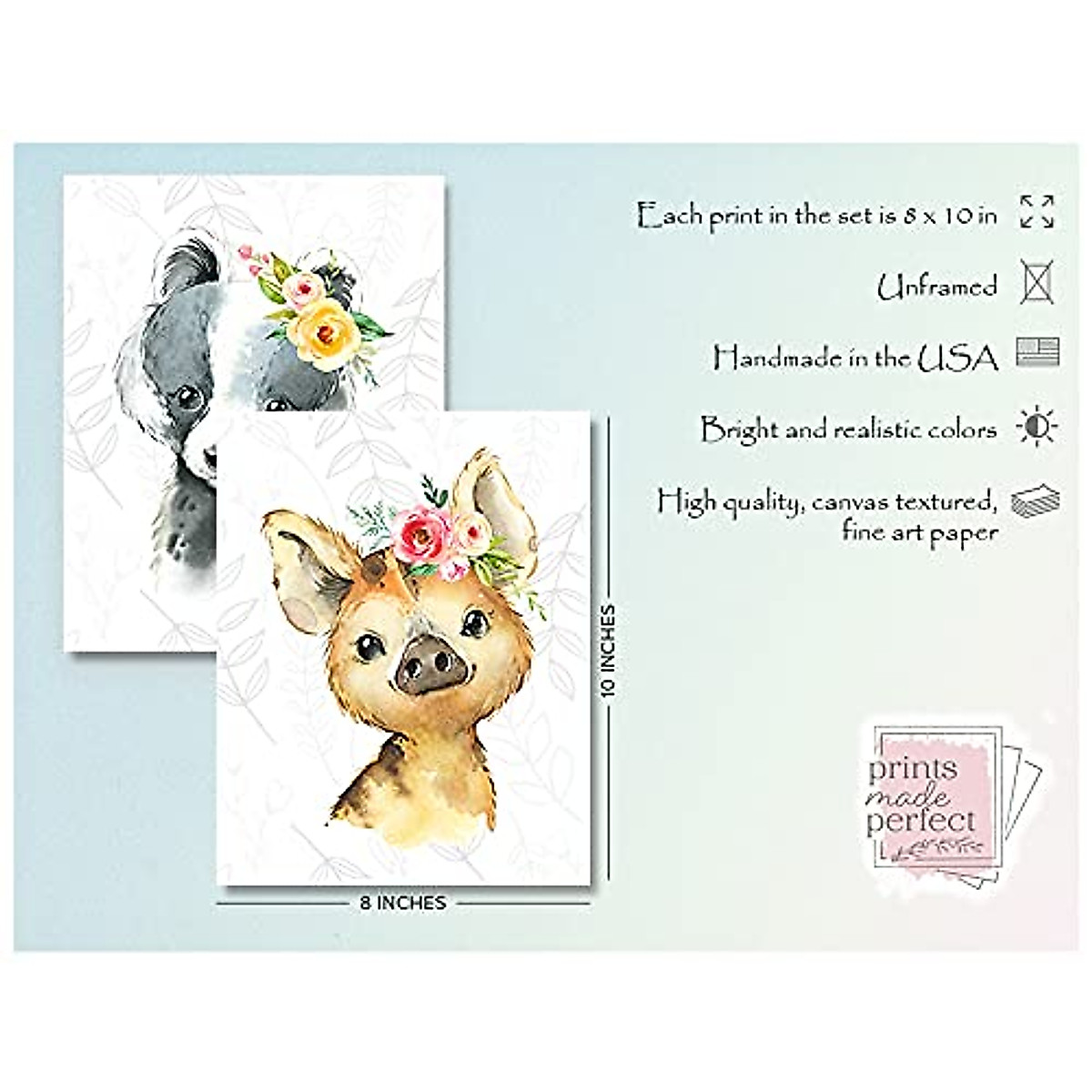 Woodland Animals Wall Art Prints - Nursery Decor - Set of 6-8x10 - Unframed - Watercolor