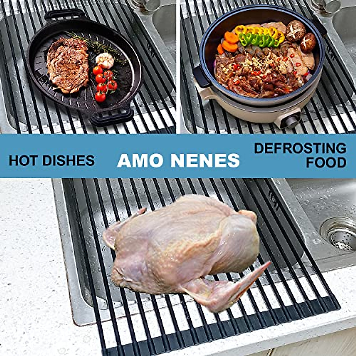 amo nenes Roll-up Dish Drying Rack, Over The Sink Kitchen Rolling Sink Rack, Multipurpose Dry Rack Dish Drainer, Stainless Steel Foldable Dish Drying Rack for Sink Counter(17.4" x 13.1")