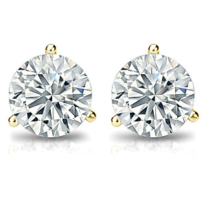 Diamond Wish 3/4 Carat Lab Grown Diamond Earrings for Women in 14k Yellow Gold (E-F Color, SI1-SI2 Clarity, 0.75 cttw) 3-Prong Martini Set Round Cut Screw Back Studs