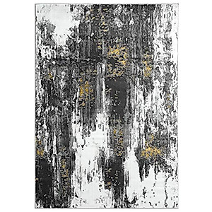 Abani Abstract Distressed Rug 6' x 9' - Contemporary Modern Gold & Grey Rugs Marbled Area Rug Living Room Rug