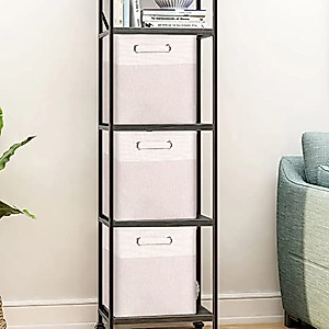 Fabric Cube Storage Boxes Foldable Storage Bins Silver Khaki and Beige Patchwork Storage Baskets Cube Storage Bins with Handle Cubes Inserts Storage for Home and Office Supplies 13x13x13 cube organizer bin 3 Pcs/Pack