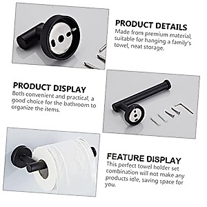 DOITOOL 6 pcs Bath Hook Paper Practical Hanging Multi-Functional Holder Brass Rod Rings Dispenser Wall-Mounted Steel Bathroom Shower Supplies Black Ring Tissue Stainless Bar Toilet Rack