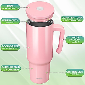 40 oz Tumbler with Handle and Straw, Leak-proof Lid | Stainless Steel Vacuum Insulated Coffee Travel Mug | Reusable Water Bottle Iced Cup | Keeps Cold for 34Hrs, Dishwasher Safe, BPA Free