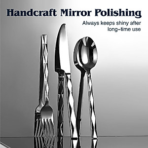 KINGSTONE Silverware Set, Luxury 20 Piece Flatware Set for 4, 18/10 Stainless Steel Cutlery Set with Diamond Cut Pattern for Kitchen, Home, Wedding, Party, Mirror Polished and Dishwasher Safe