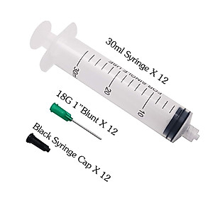 Shintop 30ml Syringe with 18G 1 Inch Blunt Tip Needles and Syringe Caps for Experiments, Industrial Use (12 Pack)