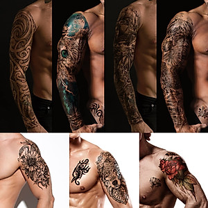 46 Sheets Lion Wolf Full Arm Temporary Tattoo for Women or Men Rose Flower Snake Half Arm Temporary Tattoos for Girls Boys Long Lasting Bird Angel Fake Tattoo for Kids