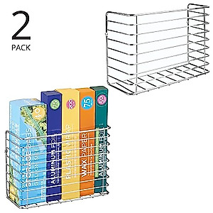 mDesign Steel Metal Wire Wall Mount Kitchen Storage Organizer Basket - Cabinet Door Holder Bins for Bags, Tin Foil, Wax Paper, Cling Wrap - Concerto Collection - 2 Pack - Chrome