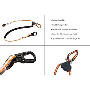 ProClimb Arborist Positioning Lanyard by Pelican Rope - 1/2 in x 10 ft Polyester Rope with Aluminum Snap Hook - Adjustable, High Visibility, ANSI/OSHA Certified for Work Positioning and Tree Climbing