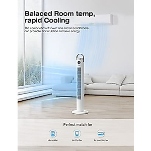 Tower Fan with Remote, 46 Inch Oscillating Fan with 24-Hour Timer, Quiet Floor Fan with 3 Modes & 3 Speeds Settings, Sleep Light Off, Bladeless Cooling Standing Fan Ideal for Home Bedroom Office