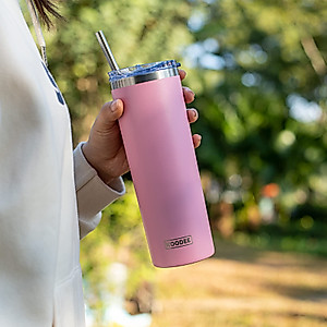 koodee 20 oz Skinny Tumblers (4 Pack) Stainless Steel Insulated Tumbler with Lids, Straws and Straw Brushes（Teal/Pink/Black/White）