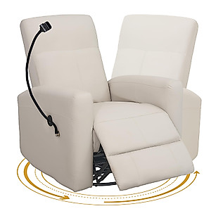 hzlagm Power Swivel Glider Chair Nursery, Swivel Rocker Recliner with USB Ports, Rocking Chair with Microfiber Leather, Waterproof, Living Room, Nursery - Beige
