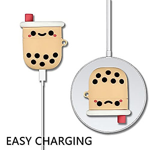 AIIEKZ Cute Airpods Case with Boba Keychain,Girly Pink Boba Milk Tea Silicone Protective Case Compatible with AirPods 2&1 Generation Case for Girls and Women