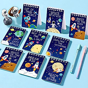 Outer Space Mini Notebook 16 Pack Kids Space Party Favor Galaxy Goodie Bags Solar System Astronaut Science Rocket Planet Small Spiral Pocket Notepads for Boys Girls Space Theme Birthday Party Supplies