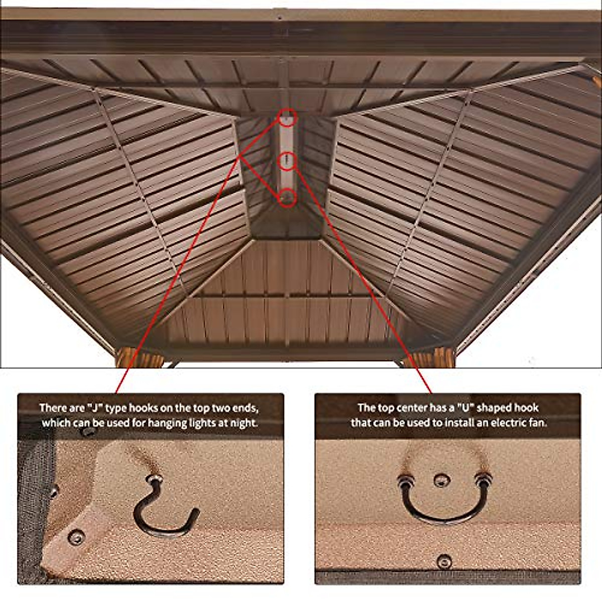 MELLCOM 10' X 13' Hardtop Gazebo, Galvanized Steel Vertical Stripe Double Roof Outdoor Gazebo, Aluminum Frame Metal Gazebo with Netting and Curtains for Patios, Gardens, Lawns