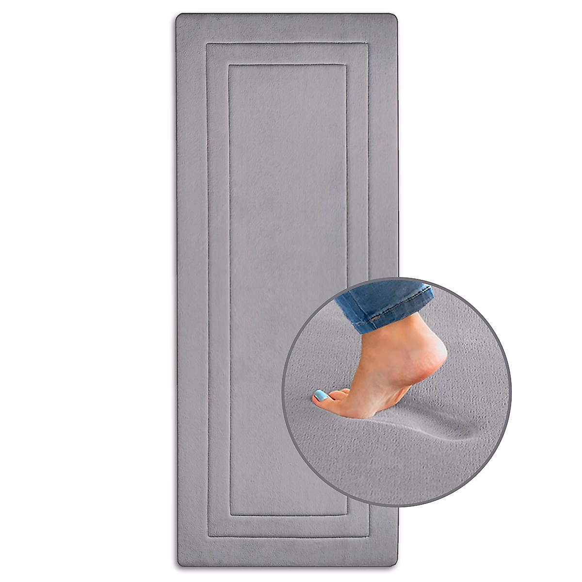 Ellendi Ultima Comfort Memory Foam Runner Rug - 24" x 60", Non-Slip Kitchen Runner - Extra-Long Bath Mat for Bathroom and Bedroom Floor (Gray)